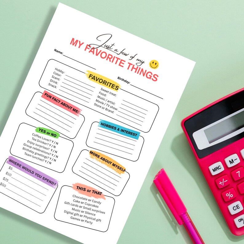 My Favorite Things List Template | Editable Canva Questionnaire ...