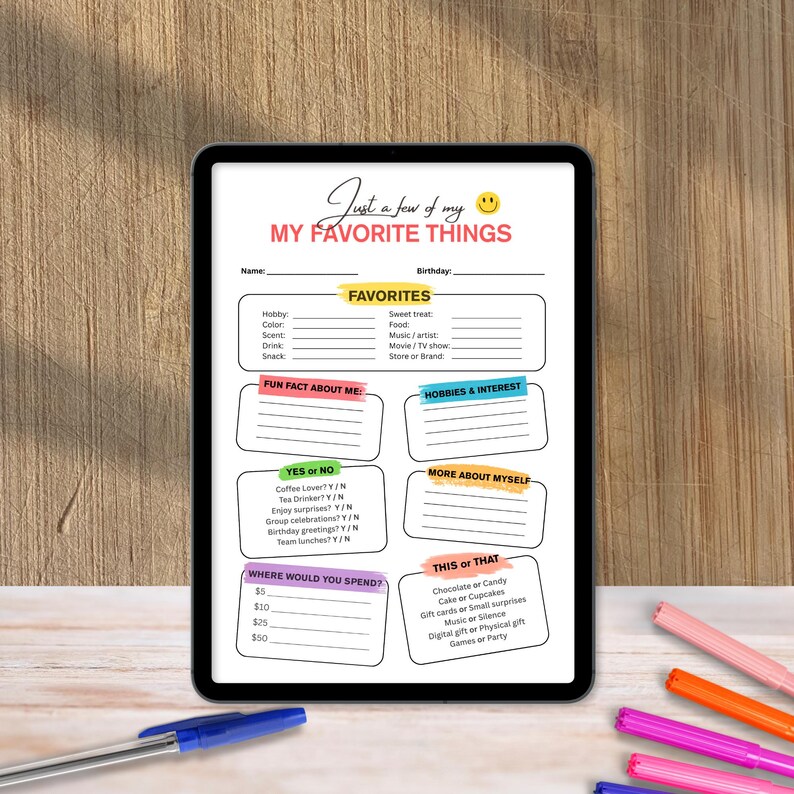 My Favorite Things List Template | Editable Canva Questionnaire ...
