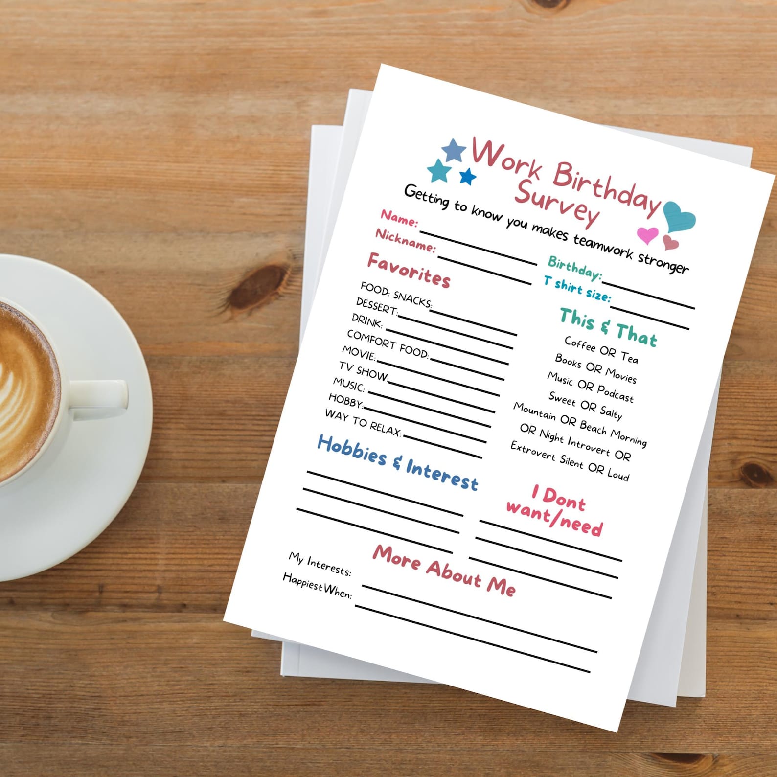 Work Birthday Questionnaire | Editable Canva Questionnaire & Printable ...