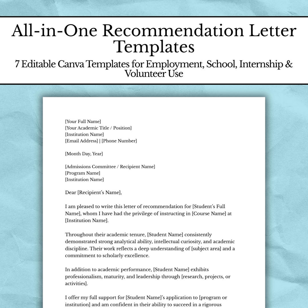 7 Editable Canva Recommendation Letter Template Bundle – Employment ...