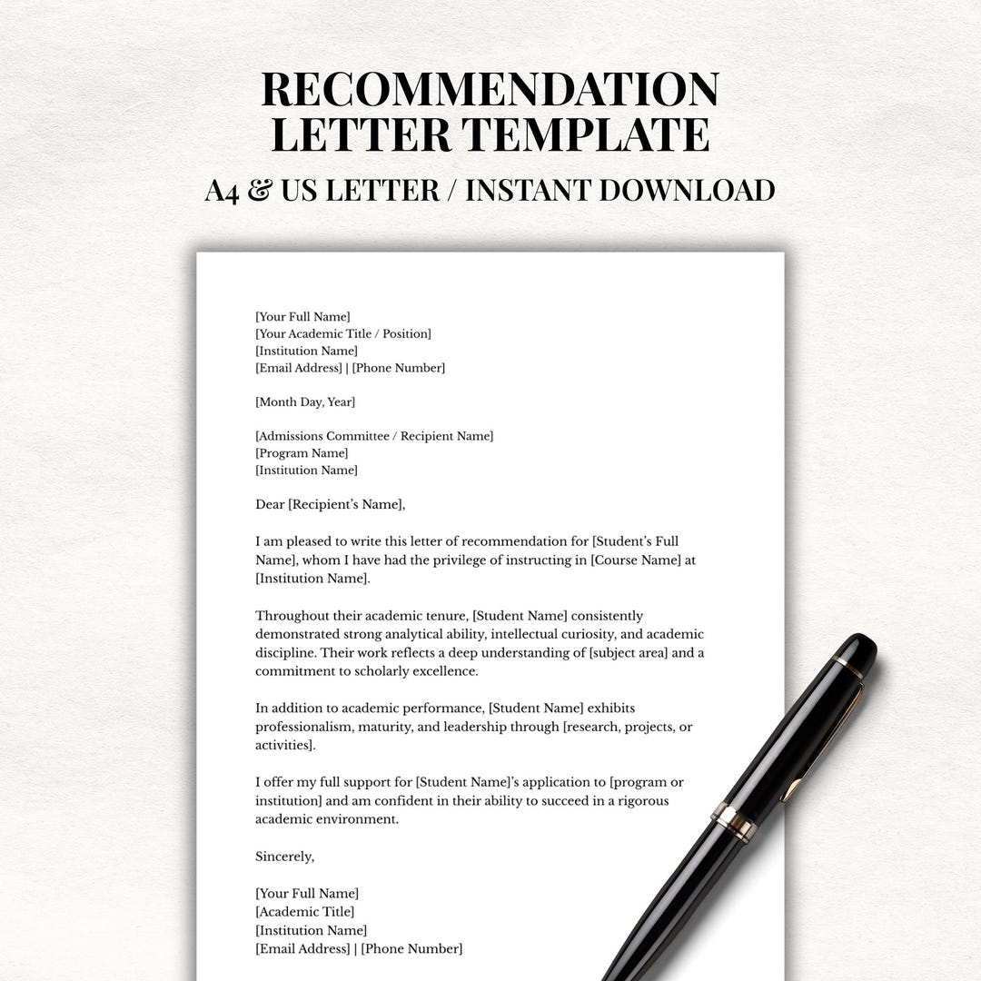 Recommendation Letter Template | A4 & US Letter | Editable Canva ...