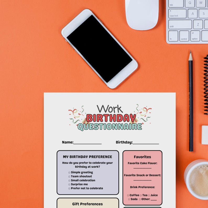 Work Birthday Questionnaire Template, Employee Celebration Planning ...