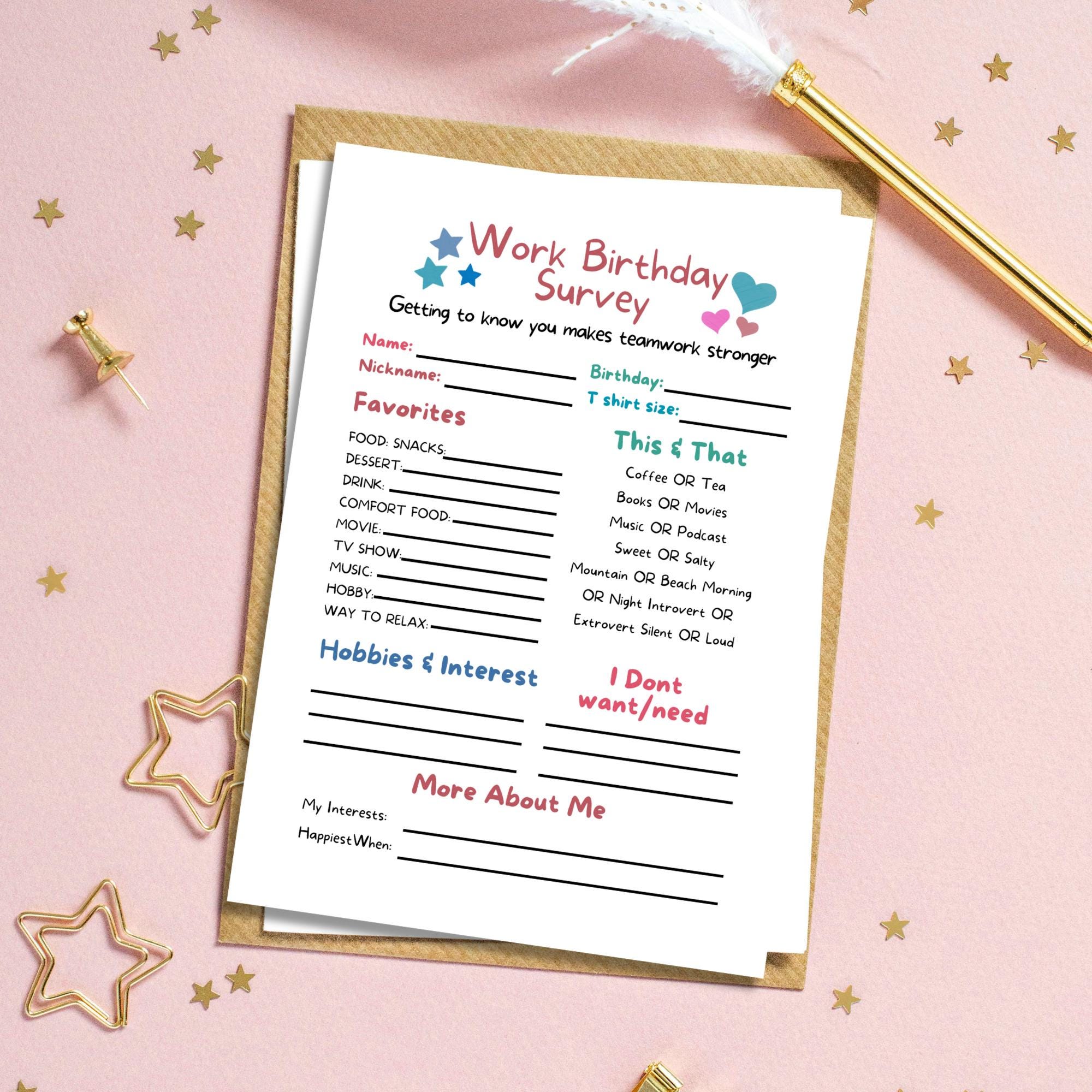Work Birthday Questionnaire | Editable Canva Questionnaire & Printable ...