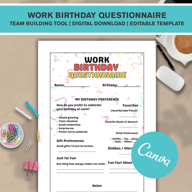 Employee - Get to Know Me - Birthday Questionnaire | Office Celebration ...