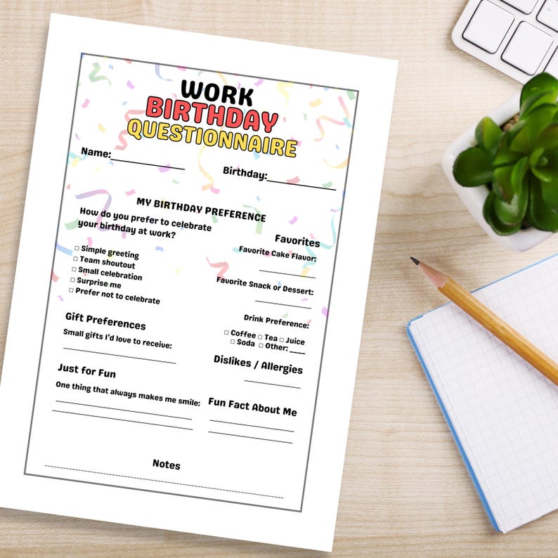 Employee - Get to Know Me - Birthday Questionnaire | Office Celebration ...