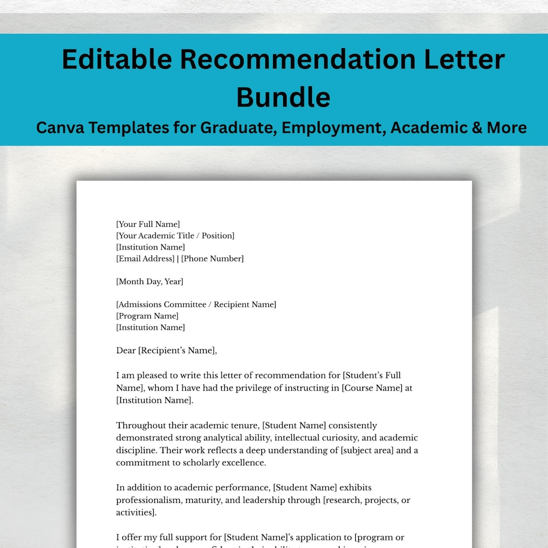 Editable Recommendation Letter Templates Bundle – Canva PDF ...