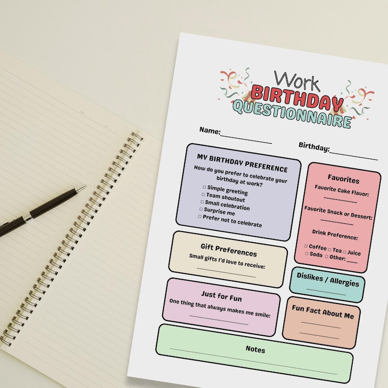 Work Birthday Questionnaire Template, Employee Celebration Planning ...