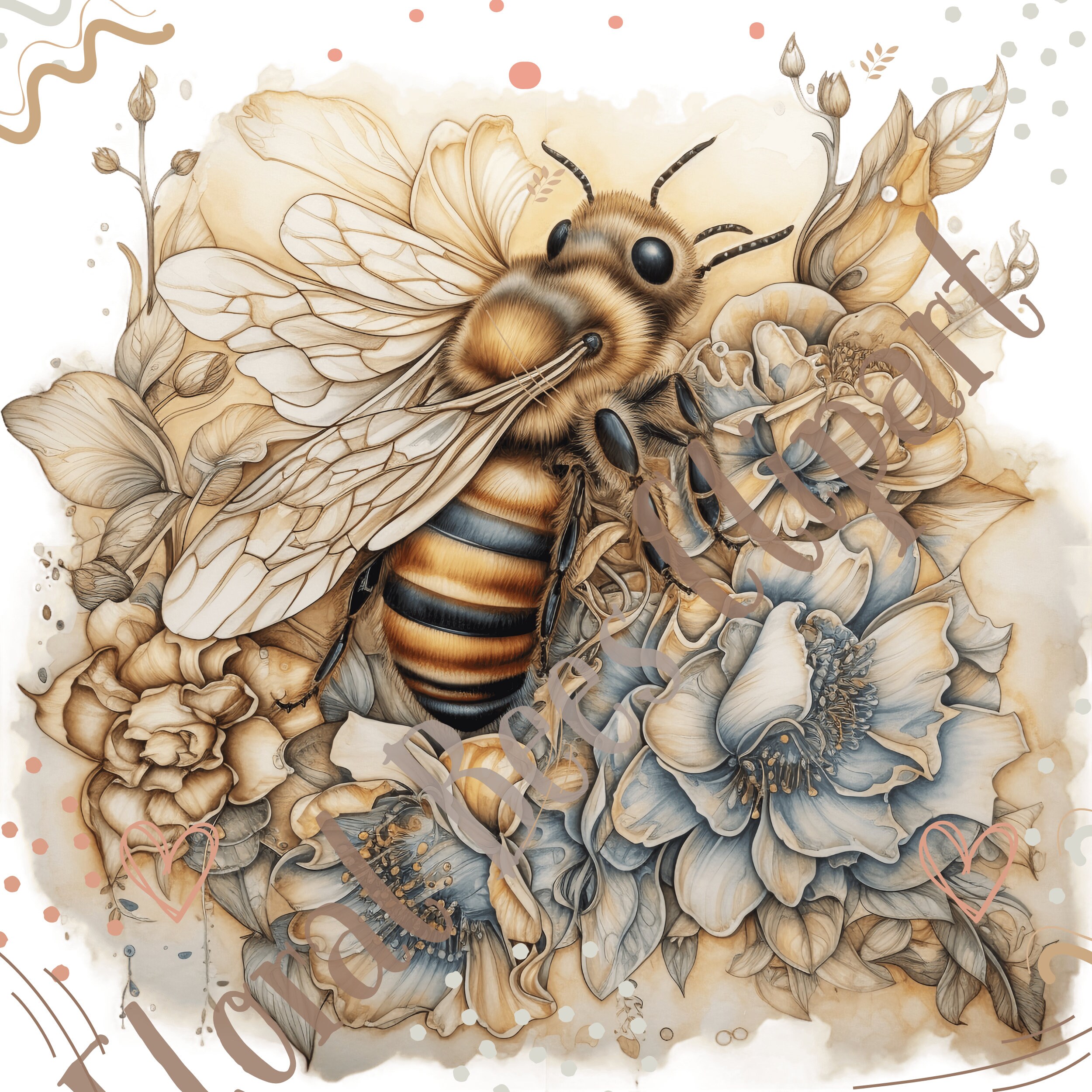 Floral Bees Clipart Sublimation Design DIY Printable Design Digital Bee ...