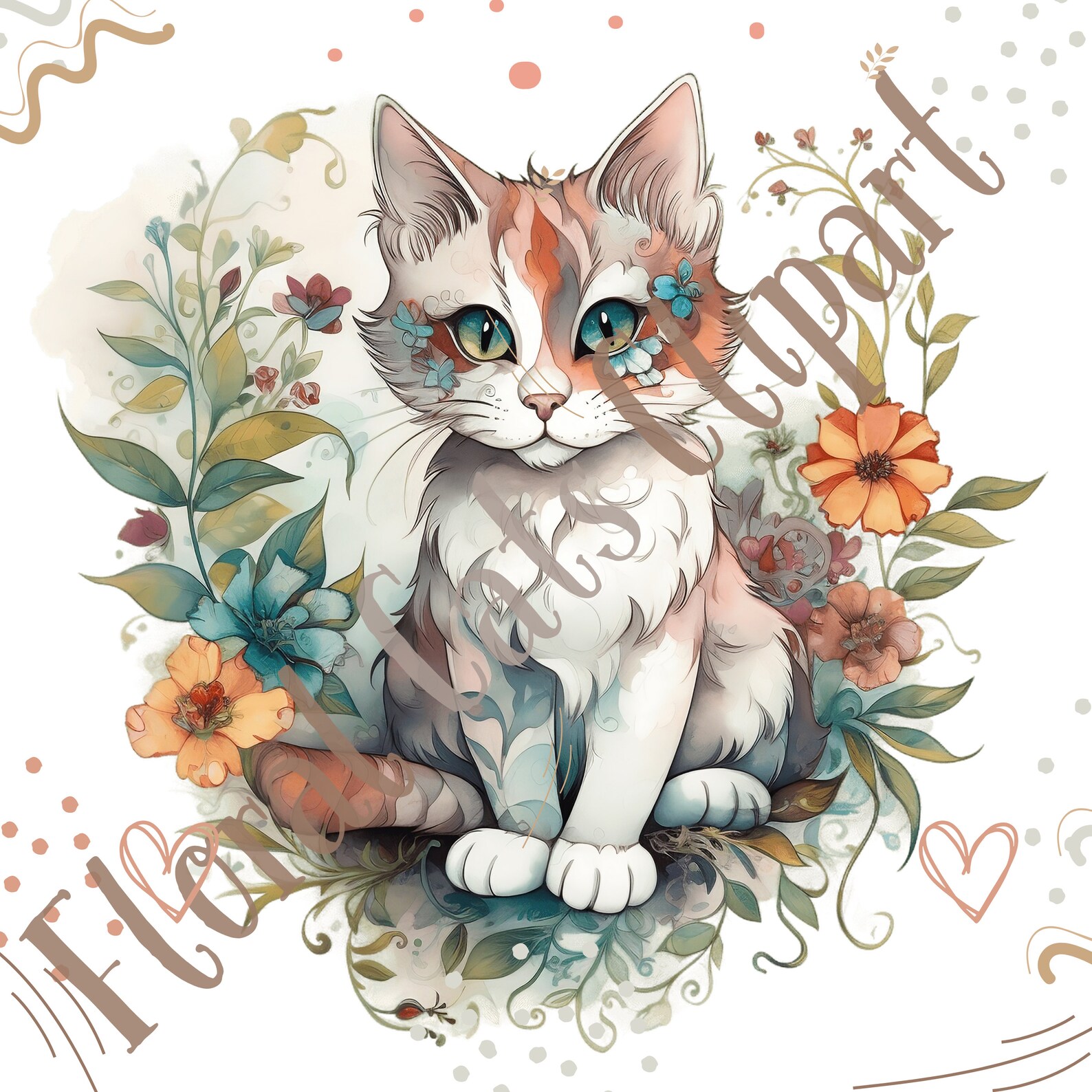 Floral Cat Clipart Sublimation Design DIY Printable - Etsy
