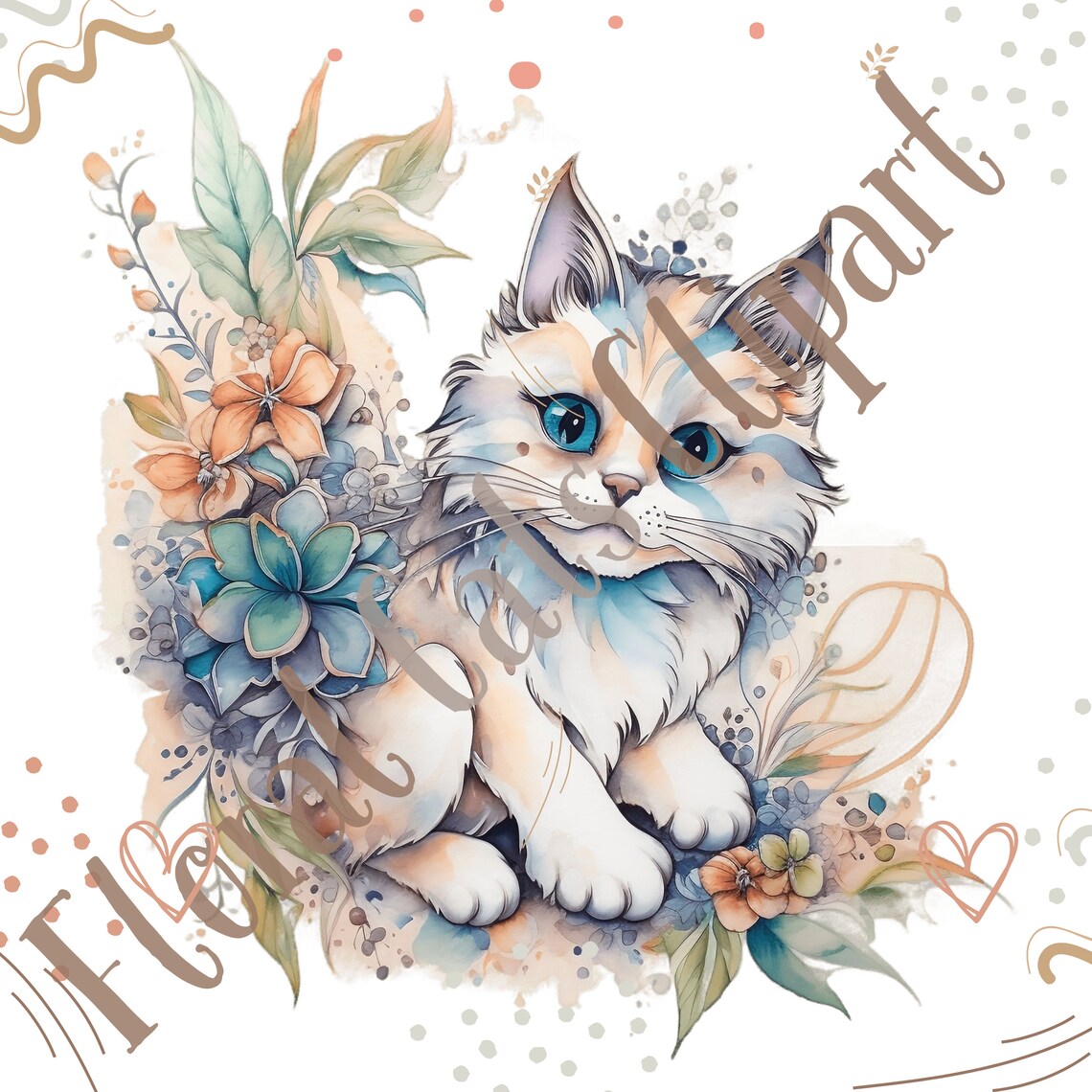 Floral Cat Clipart Sublimation Design DIY Printable - Etsy