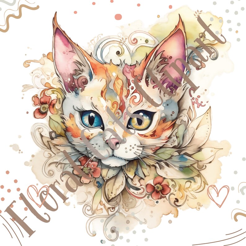 Floral Cat Clipart Sublimation Design DIY Printable - Etsy