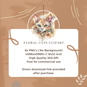 Floral Cat Clipart Sublimation Design DIY Printable - Etsy