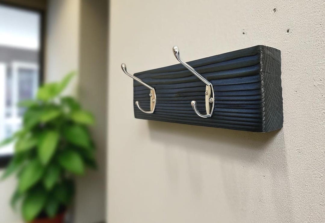 Rustic Coat Rack | Classic Navy Blue | Wall Hook Organiser Chrome Hooks ...