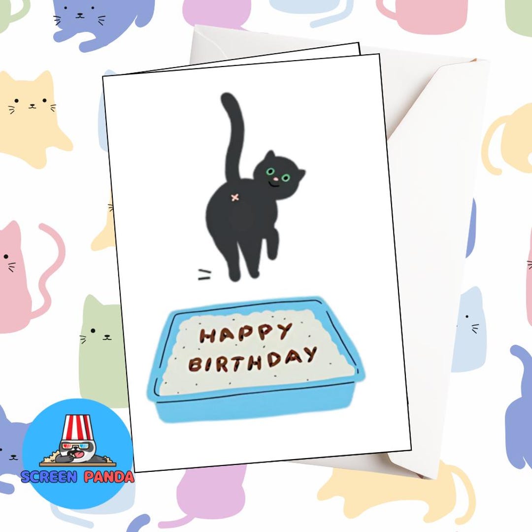 Funny Cat Birthday Card: Happy Birthday Litter Tray Design - Etsy UK