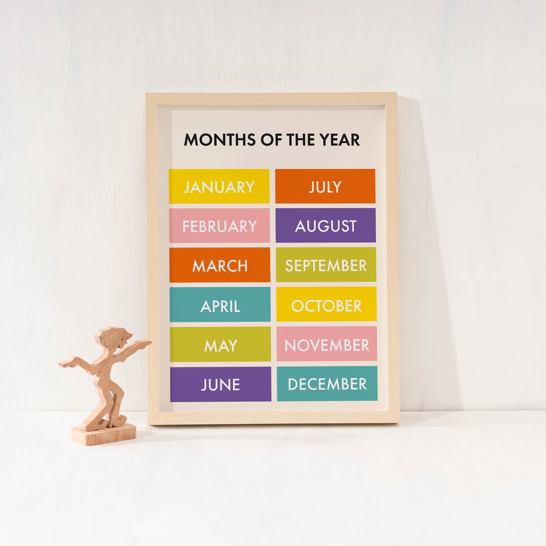 Months of the Year Educational Poster, Homeschool Decor, Rainbow ...