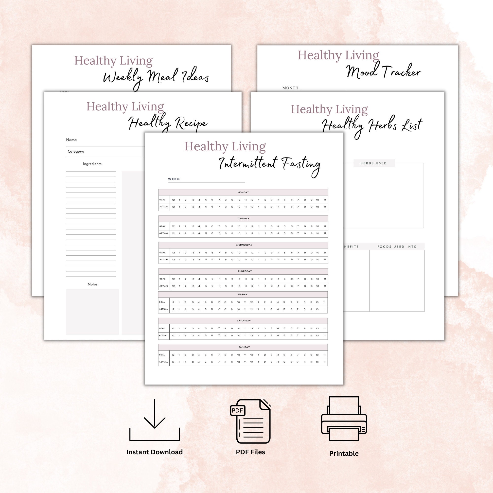 Printable Health Living Journal BUNDLE PACK Workout Tracker Mood ...