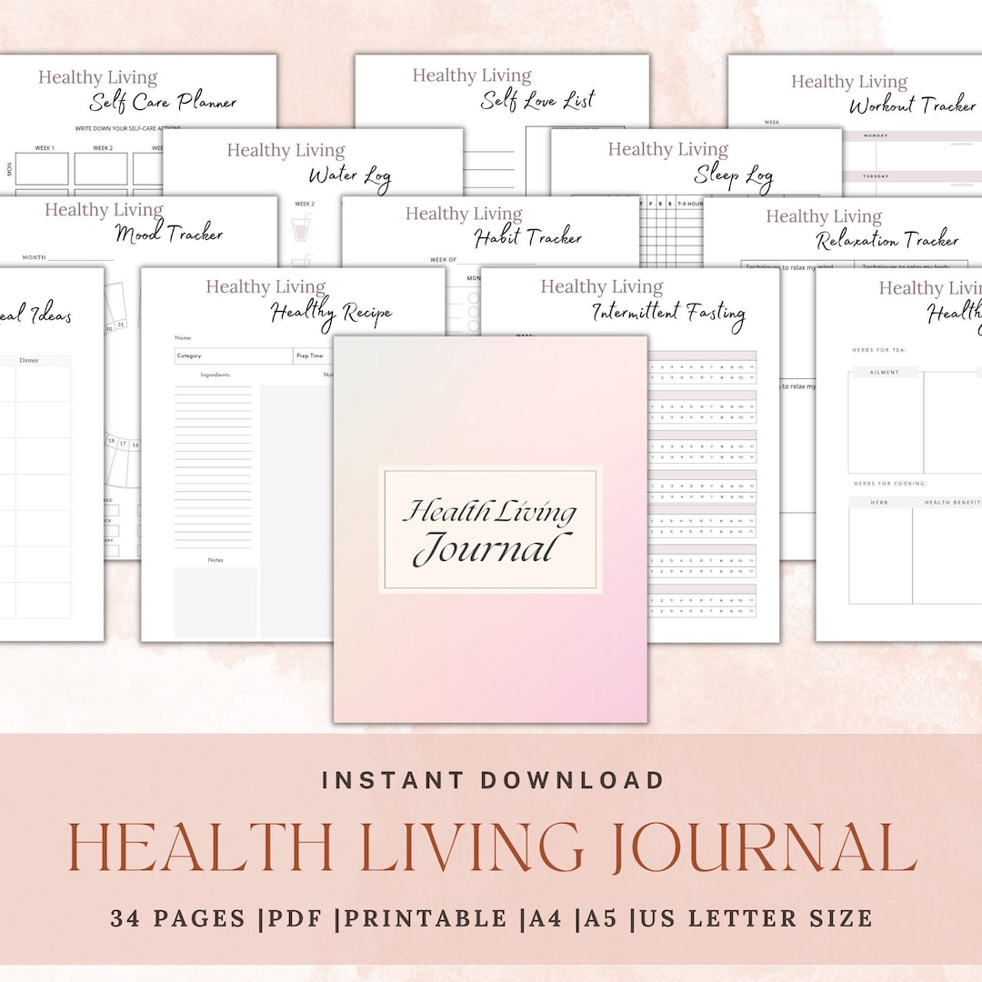 Printable Health Living Journal BUNDLE PACK Workout Tracker Mood ...