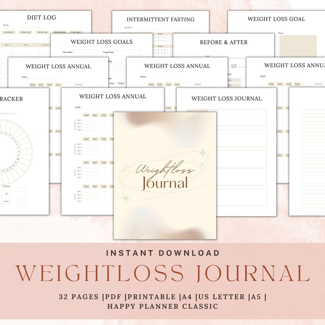 Weight Loss Journal Printable BUNDLE PACK Workout Fitness Journal Meal ...