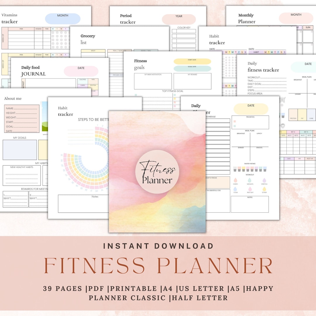 Printable Fitness Planner BUNDLE PACK Health Fitness Printable Workout ...