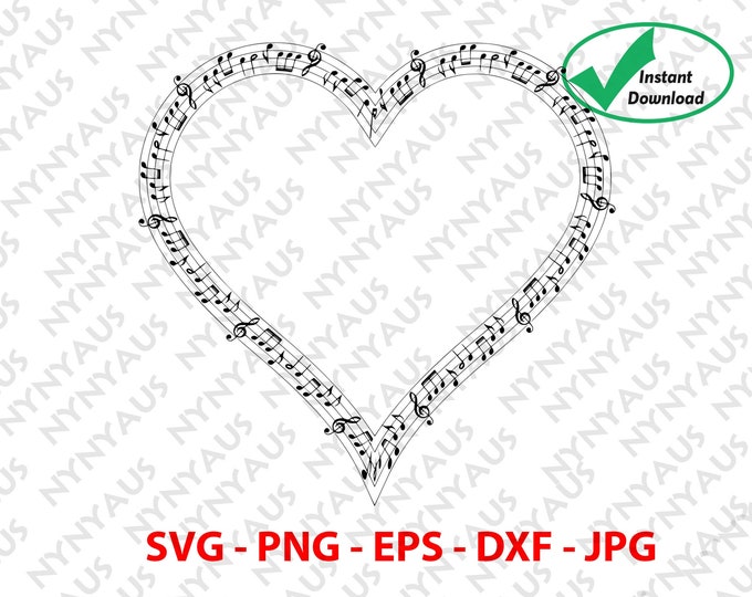 Heart Music Notes SVG, Musical Note SVG Design for Crafts, Music Heart ...