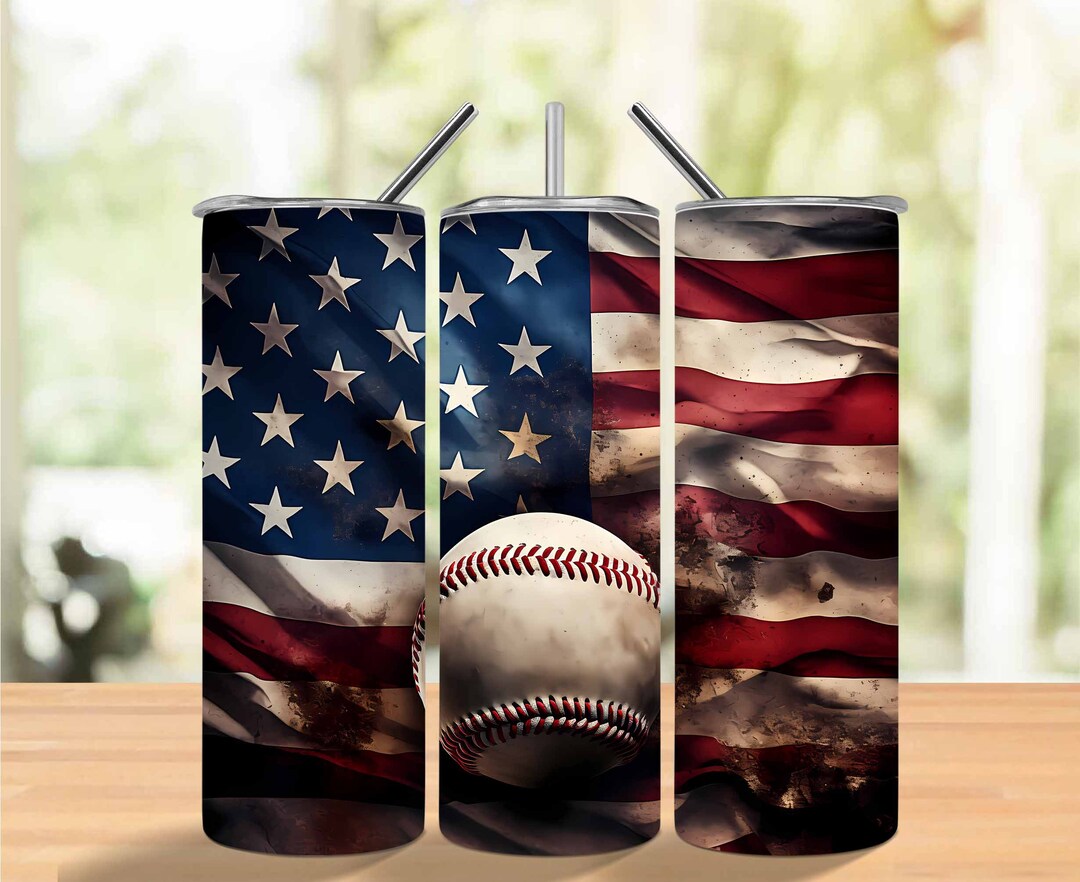 3D Rustic Baseball American Flag 20 Oz Skinny Tumbler Sublimation ...