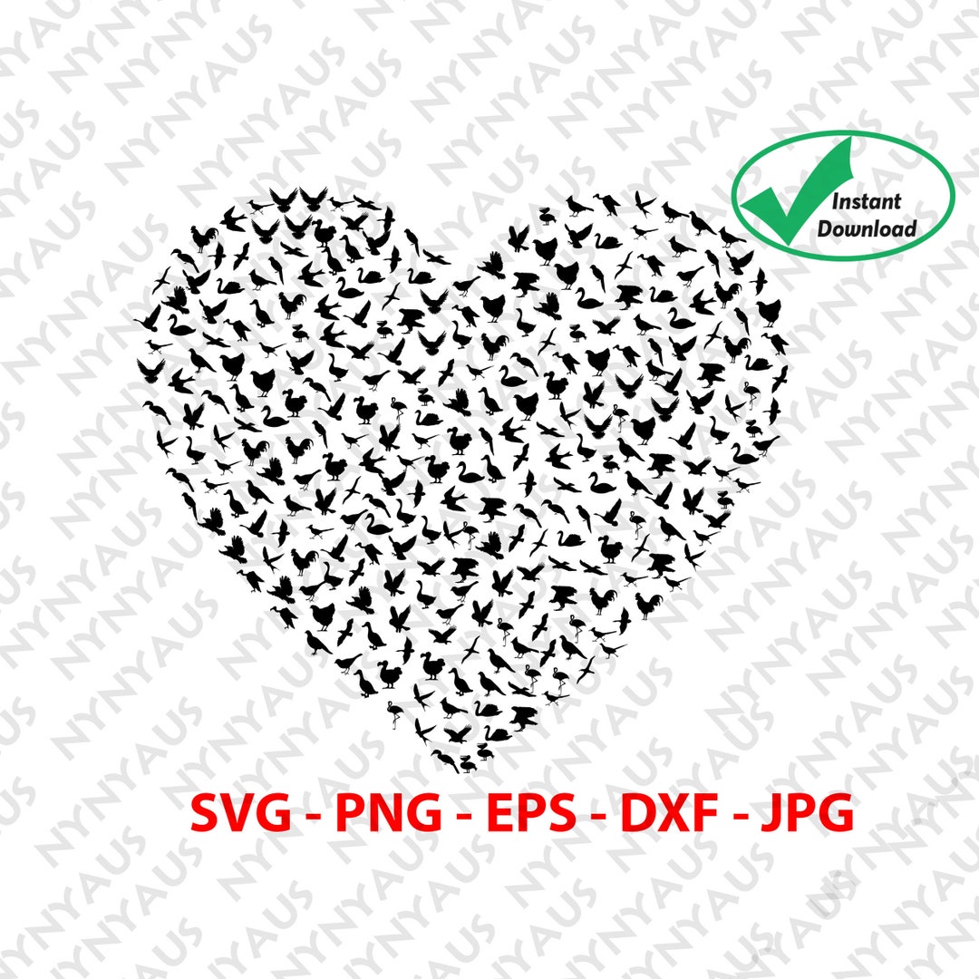 Heart With Birds PNG, DXF and SVG File - Freedom Heart Cutting for ...