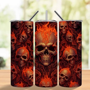 Melted Skull Tumbler Wrap PNG, Skull Fire 20 Oz Skinny Tumbler ...