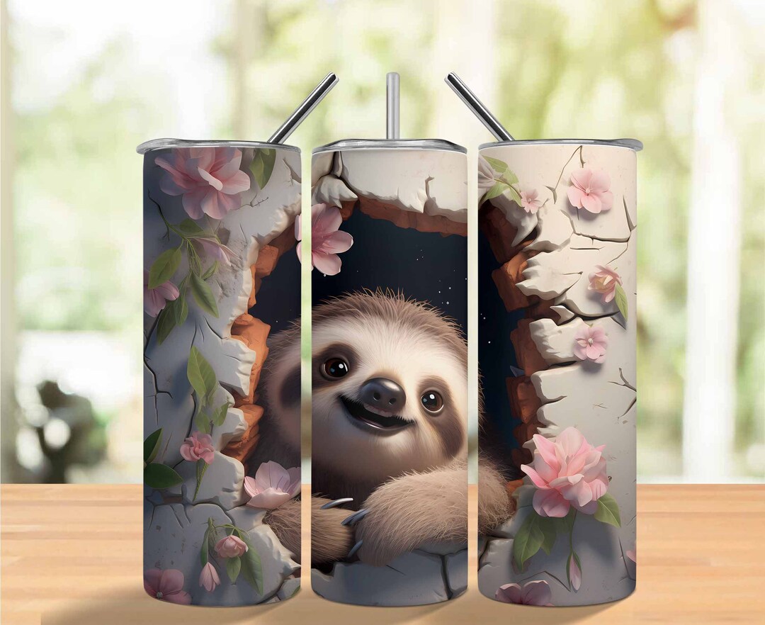 3D Sloth Hole in A Wall Tumbler Wrap, 20oz Tumbler Template, Tumbler ...