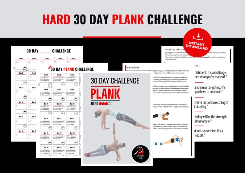 30 Day Plank Challenge – Printable Fitness Tracker for Core Workout ...