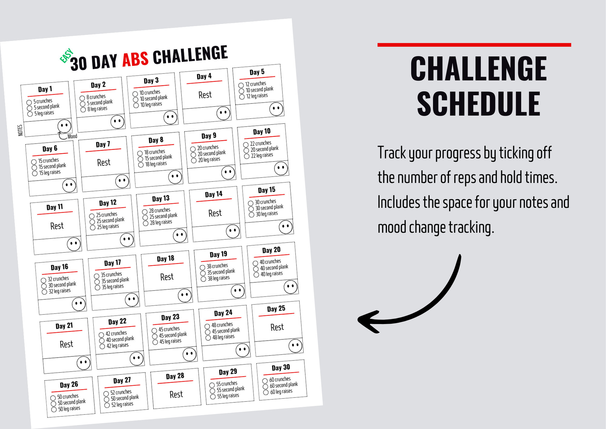 30 Day ABS Challenge for Men and Women Sculpt Your Core With Printable ...