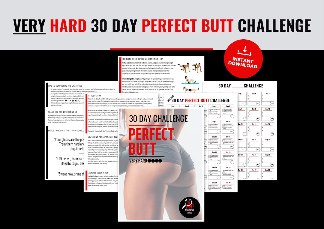 Printable 30 Day Booty Lift Challenge For Women Fitness Tracker With