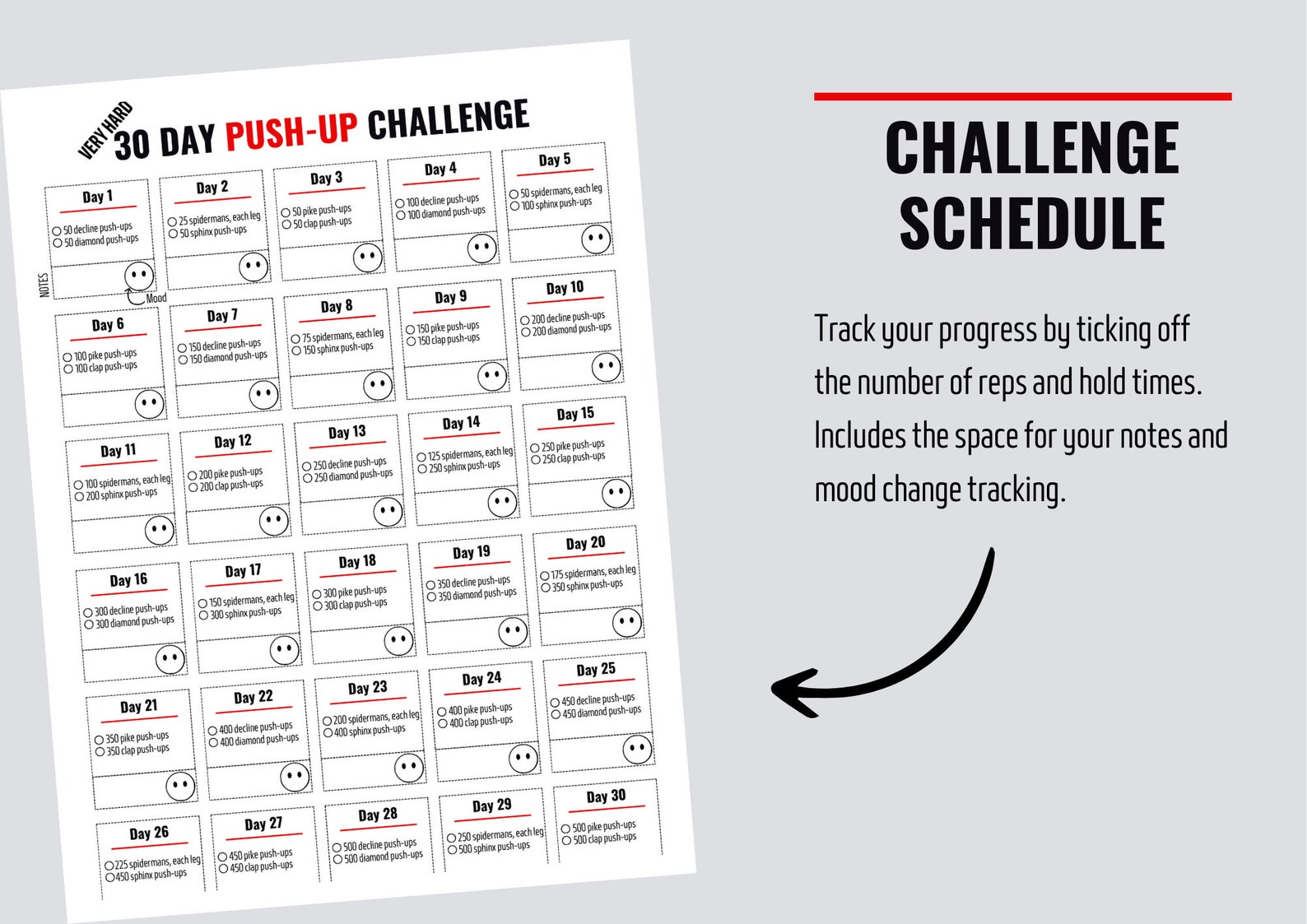 30-day Push-up Challenge for Men & Women - Printable Fitness Tracker ...