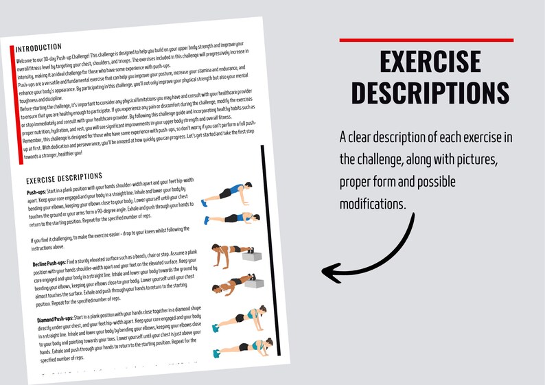30-day Printable Push-up Challenge: A Home Exercise Routine for Men and ...