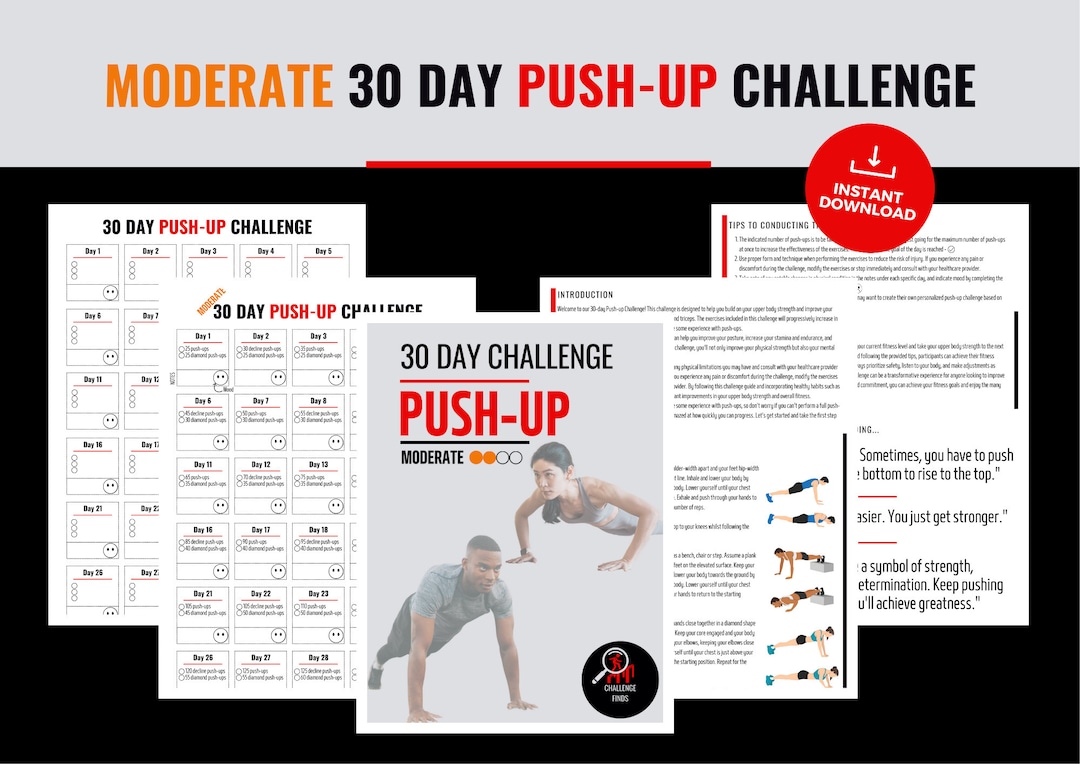 30-day Printable Push-up Challenge: A Home Exercise Routine for Men and ...