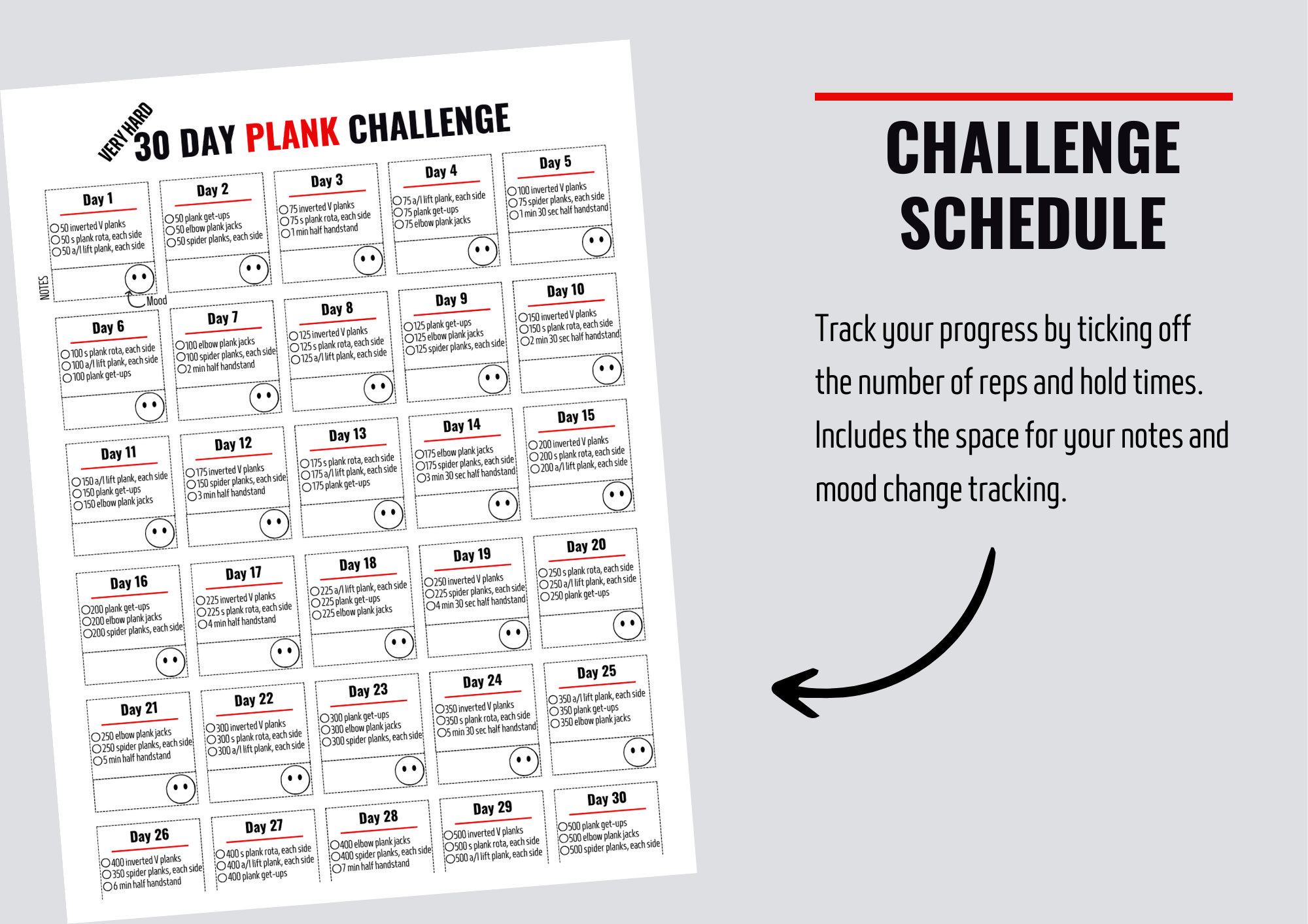 Printable 30 Day Plank Challenge for the Ultimate Core Strength ...