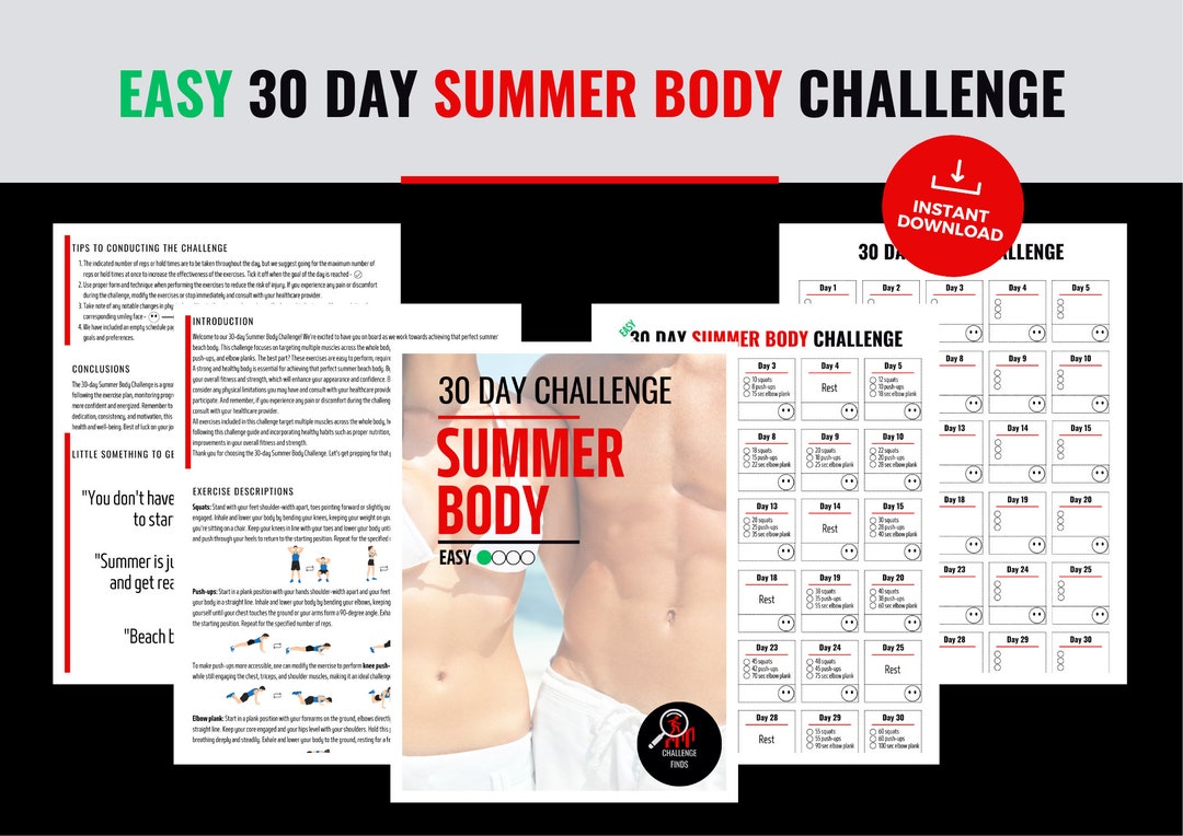 Printable 30 Day Summer Body Challenge - Get in Shape at Home With Our ...