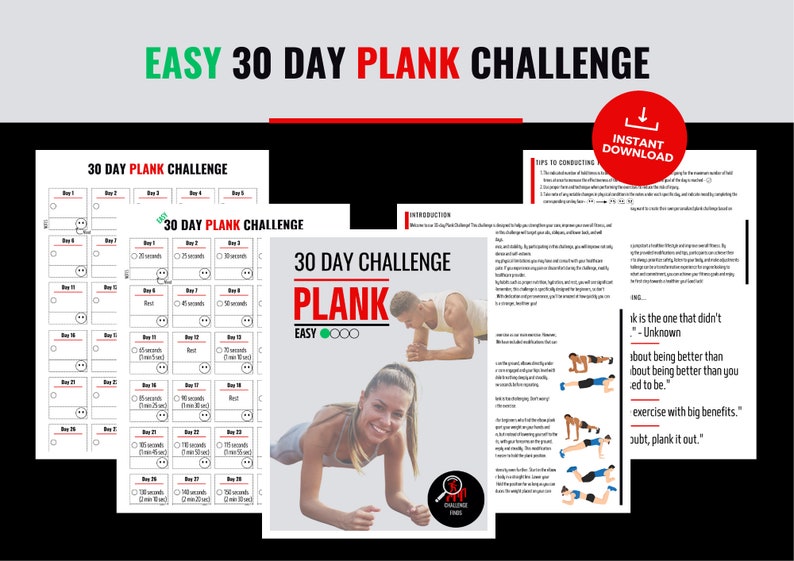 Printable 30 Day Plank Challenge for Home Fitness Enthusiasts - Men and ...