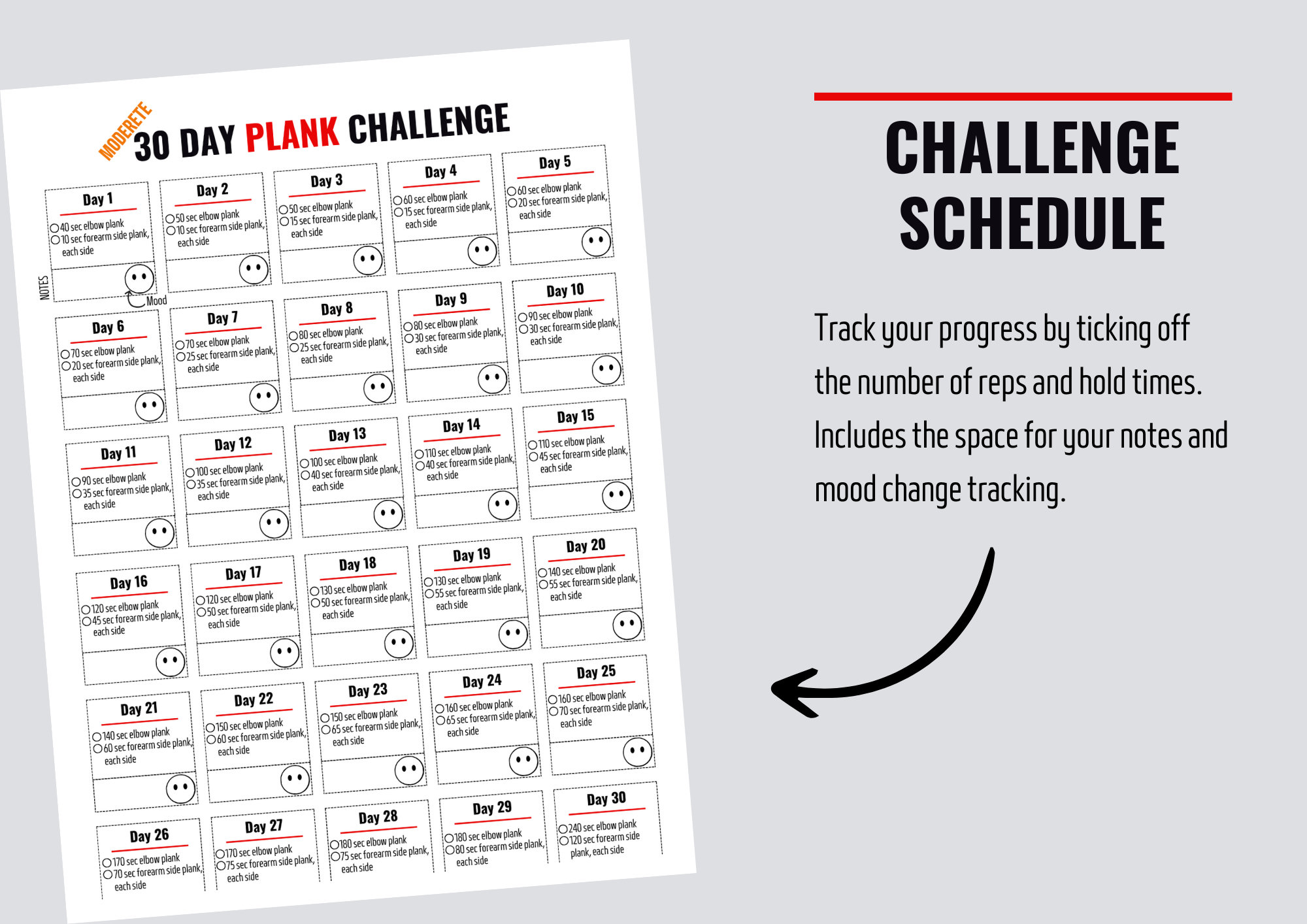 Printable 30 Day Plank Challenge for Home Fitness Enthusiasts - Men and ...
