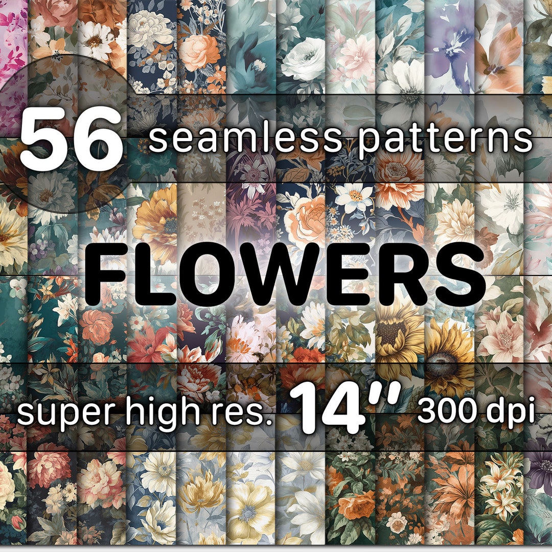Flowers Digital Paper, Flowers Seamless Pattern, Floral Prints, Flowers ...