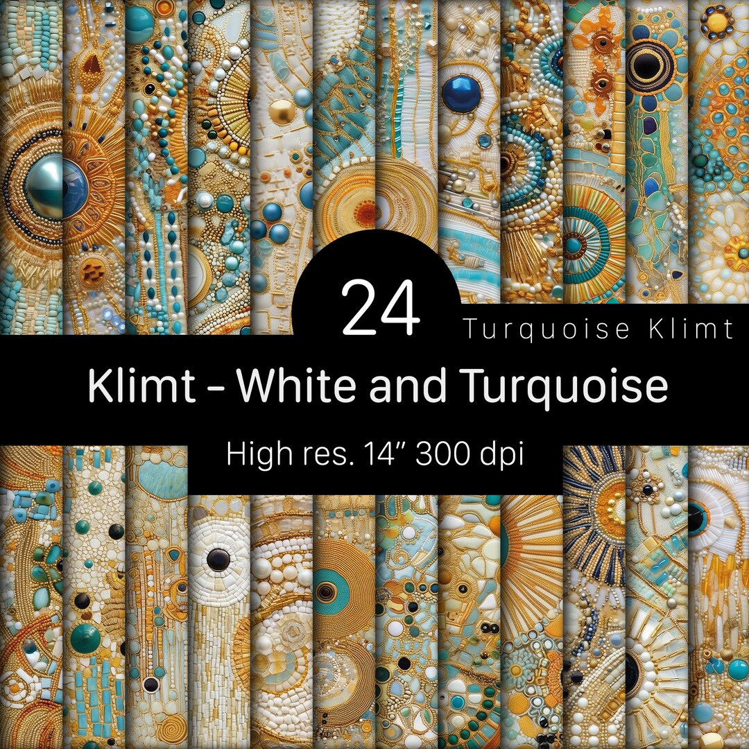 Gustav Klimt - White and Turquoise Inspired Patterns, iPad Wallpaper ...