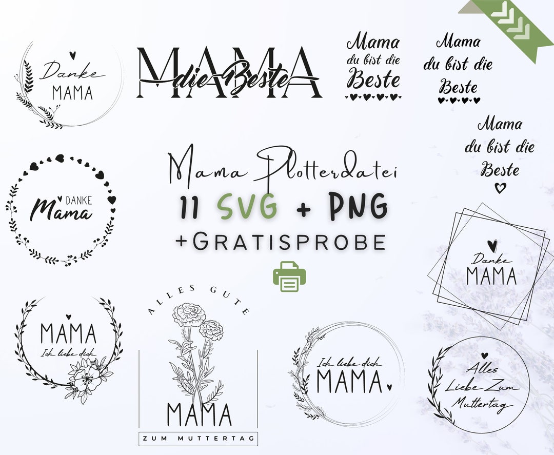 Mama Plotterdatei Floral Set 1 SVG Plotterdatei Mama Geburtstag SVG Frühlingblumenkranz Mama Du ...