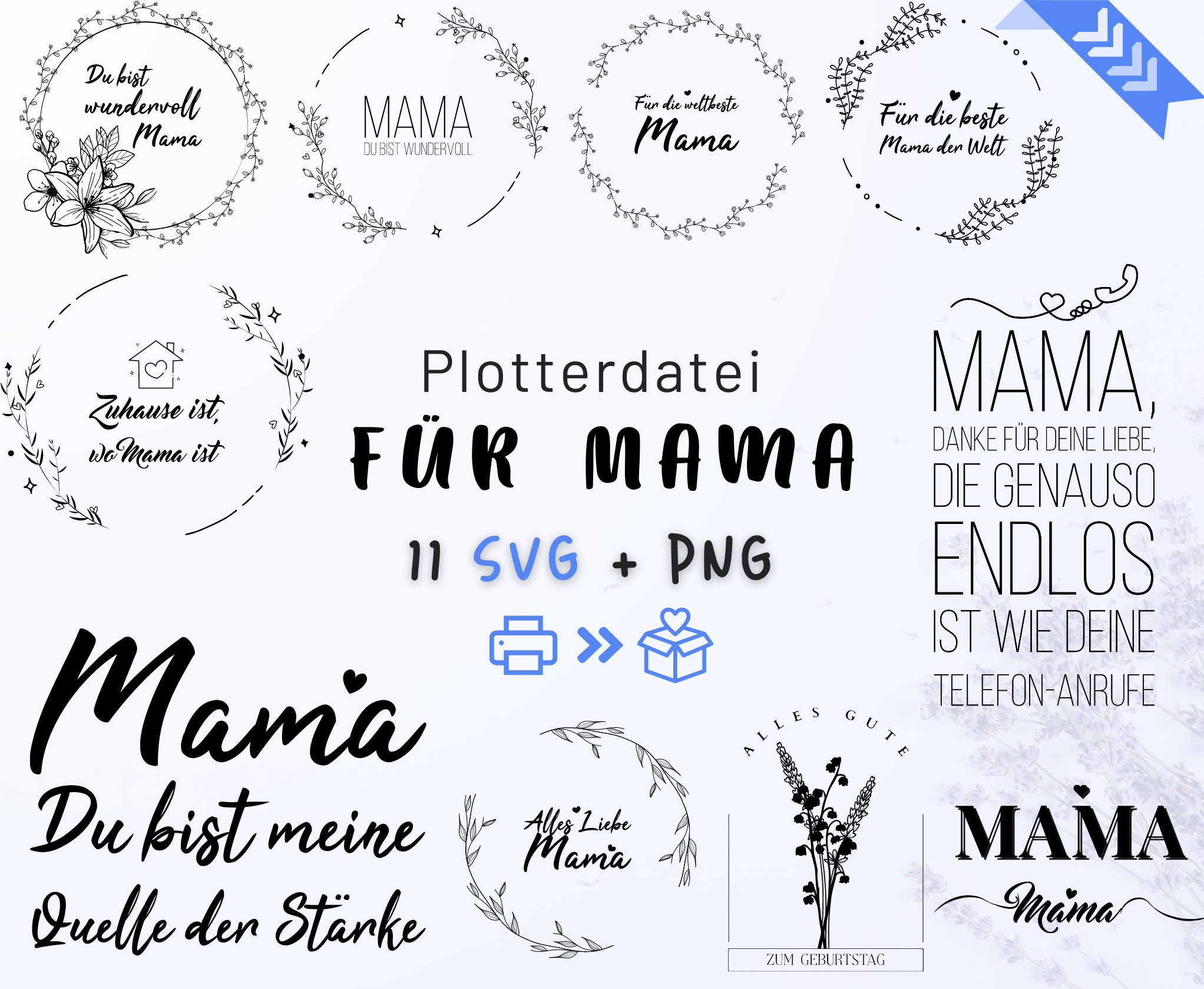 Mama Plotterdatei Floral Set 8 SVG Plotterdatei Mama SVG - Etsy