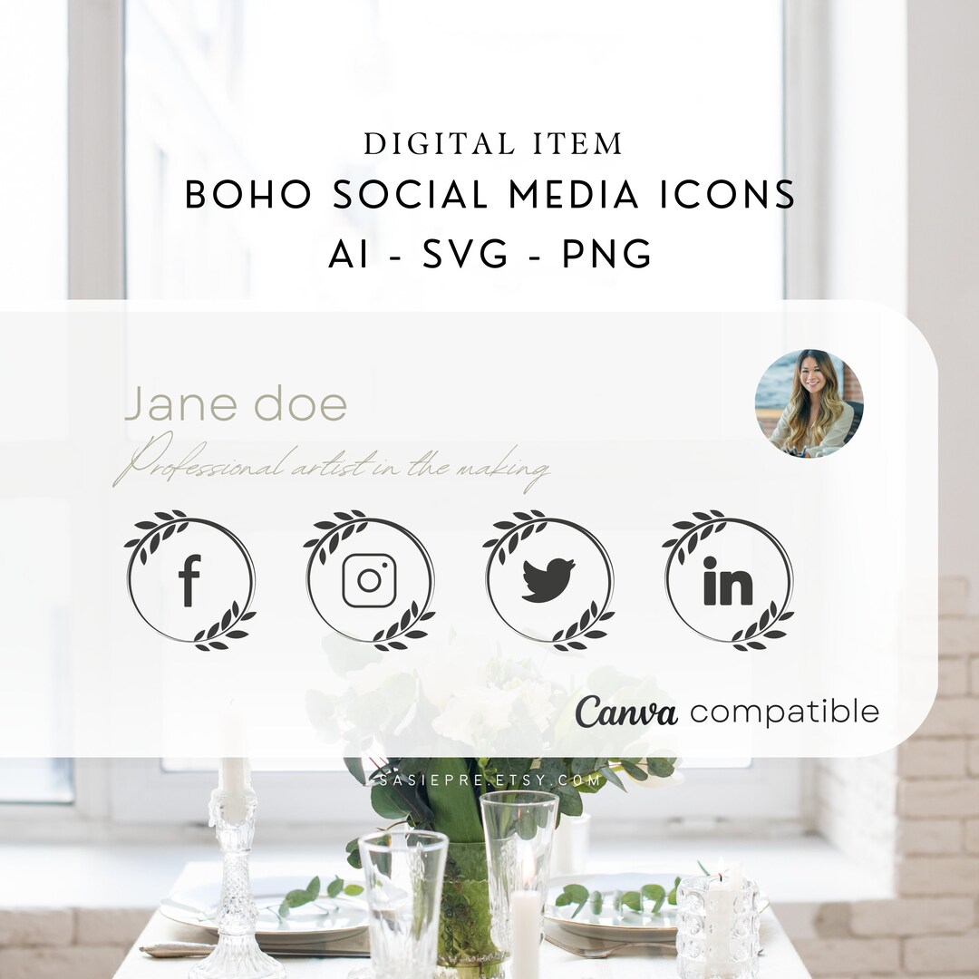 Boho Leaves Minimalistic Social Media Icons Svg Social Media Icons Png ...