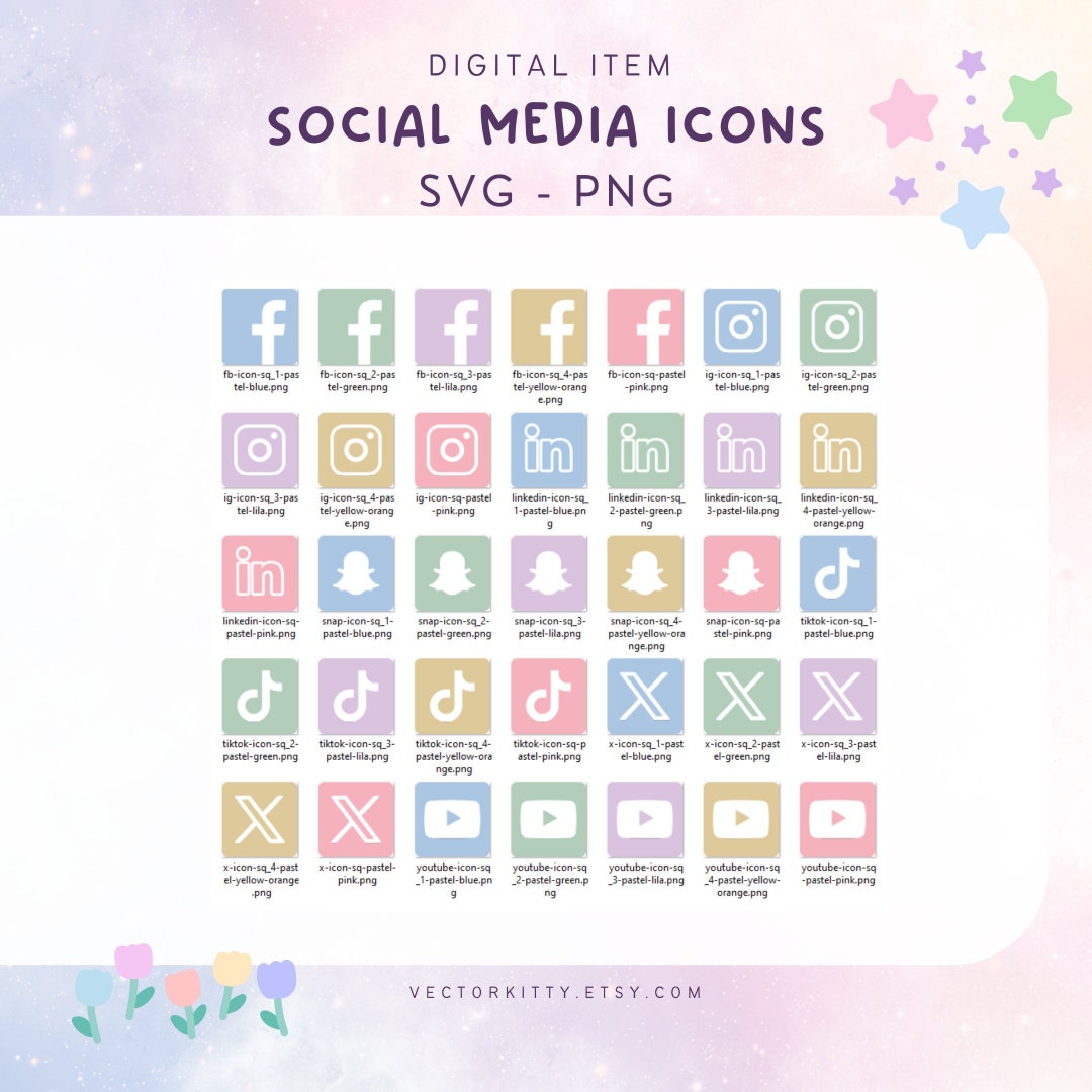 Social Media Icons Pastel Pink Blue Lila Green, Business Social Media ...