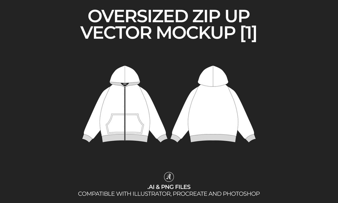Oversized Zip-up Hoodie Vector Mockup: Fashion Tech Pack (digital File ...
