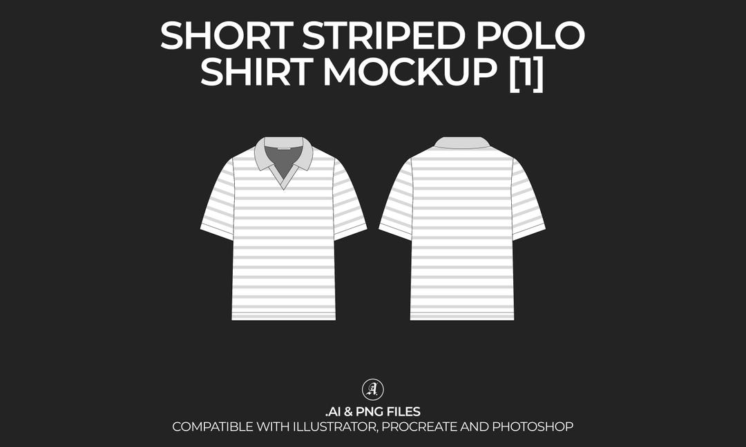 Striped Short Sleeve Polo Shirt Vector Mockup: Fashion Tech Pack ...