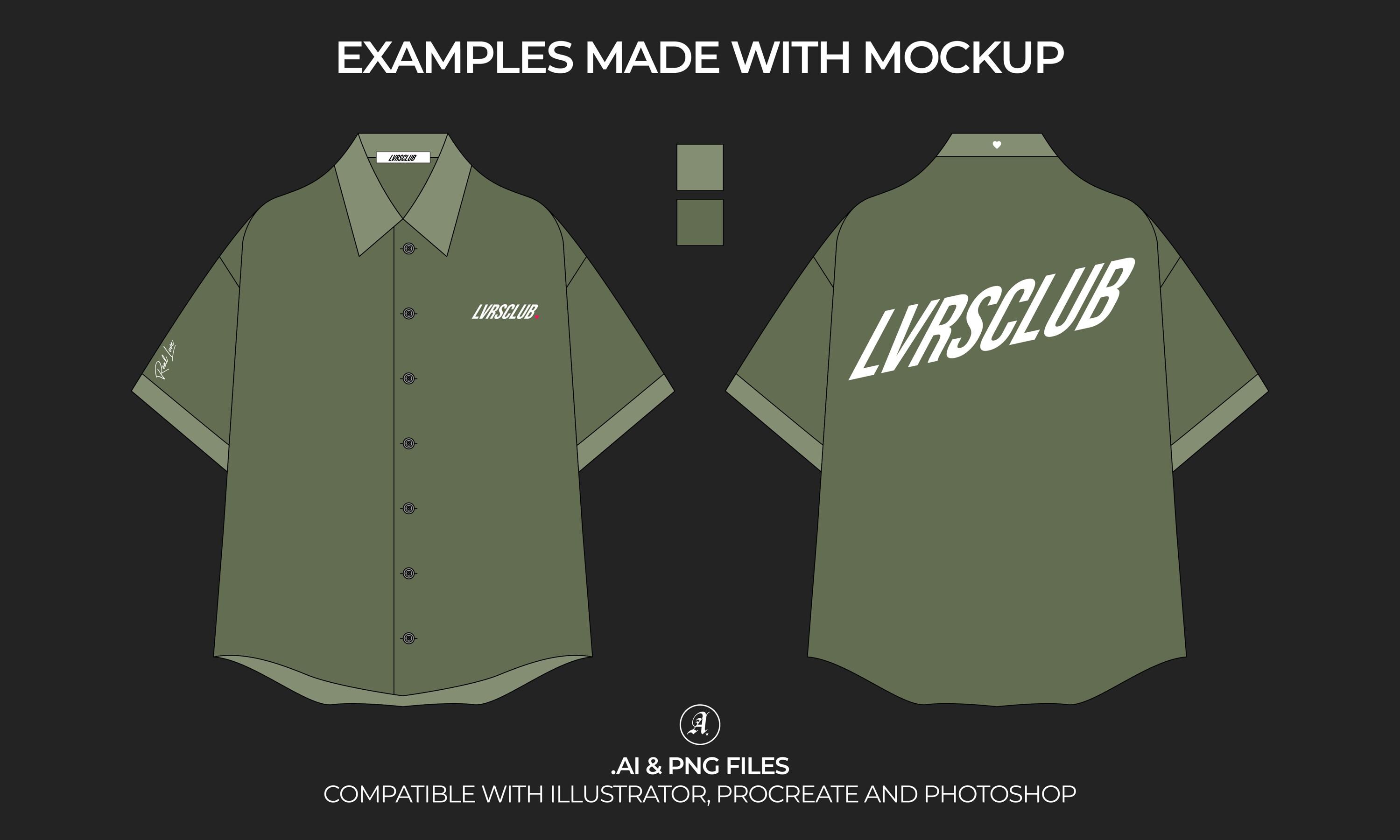 Short Sleeve Button up Shirt Vector Mockup: Fashion Tech Pack (digital ...