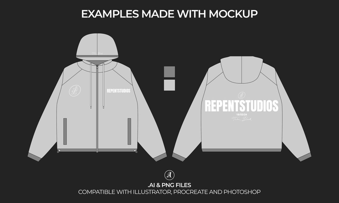 Boxy Windbreaker Jacket Vector Mockup: Streetwear Tech Pack (digital ...