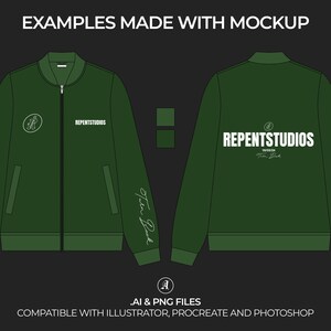 Streetwear Bomber Jacket Vector Mockup: Tech Pack Template (digital ...