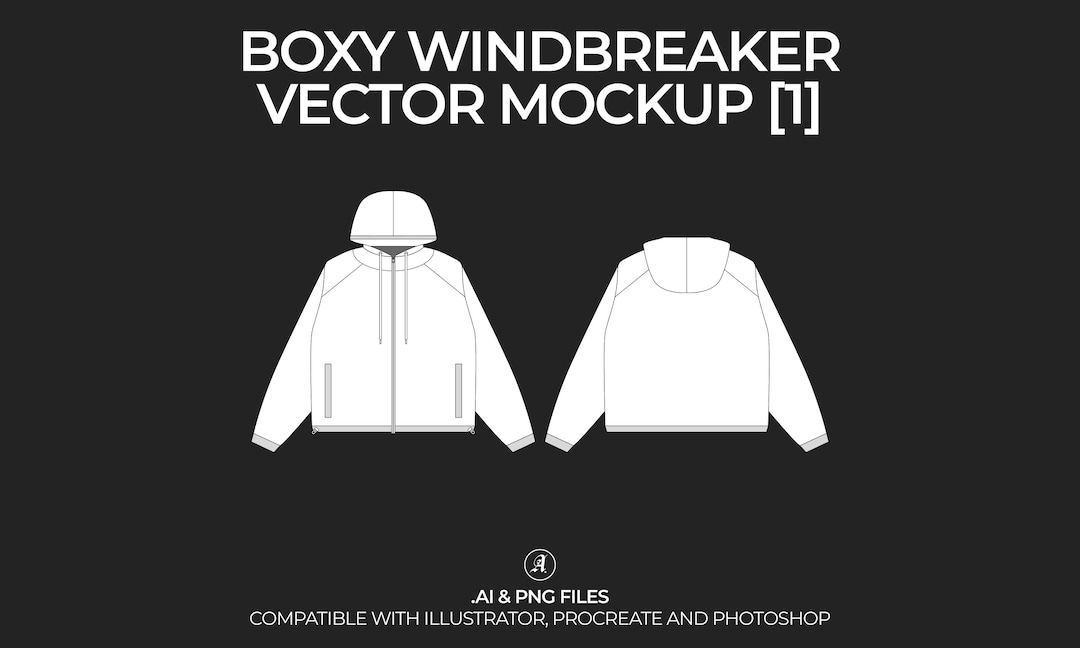 Boxy Windbreaker Jacket Vector Mockup: Streetwear Tech Pack (digital ...